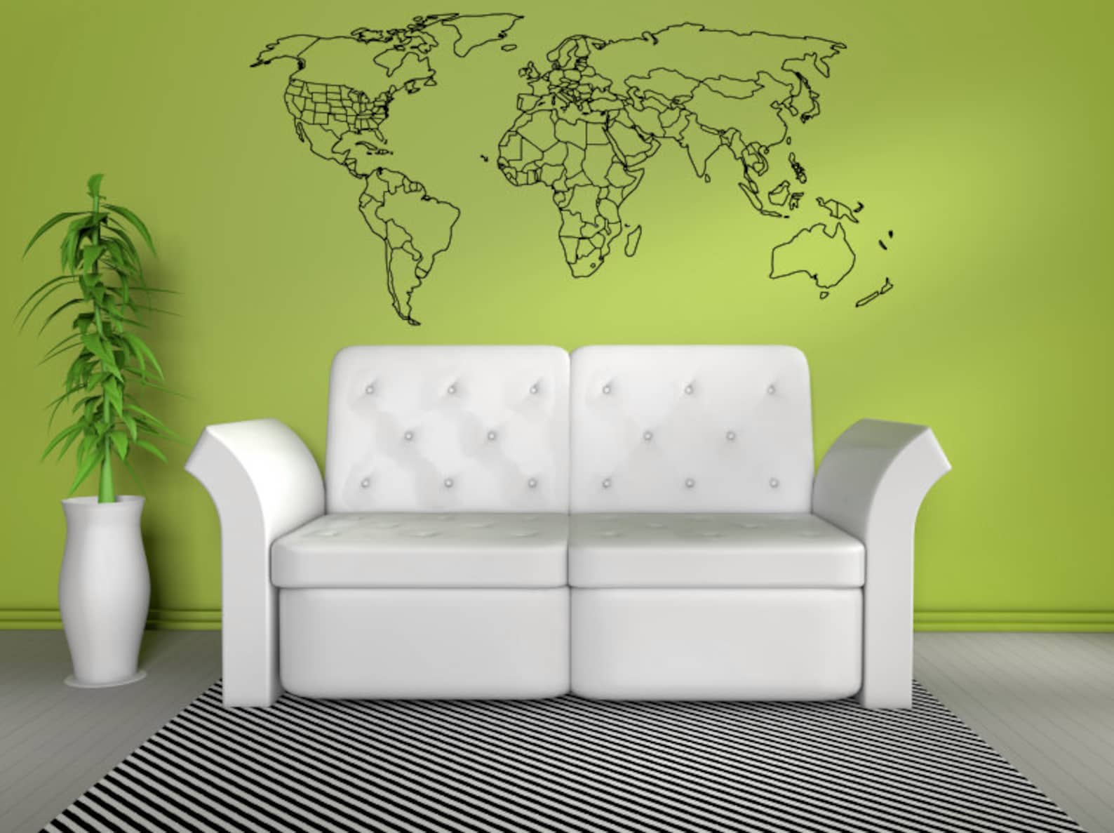 Large World Map Wall Decal With Outlined Countries and United | Etsy