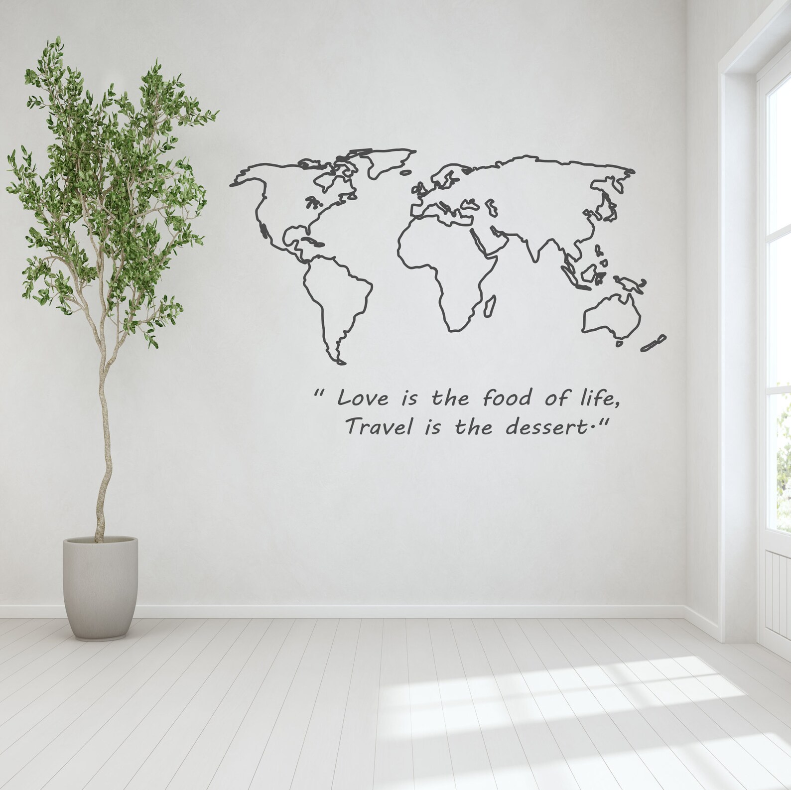 World Map Outline Decal - Large World Map - Wall Decal - World Map ...