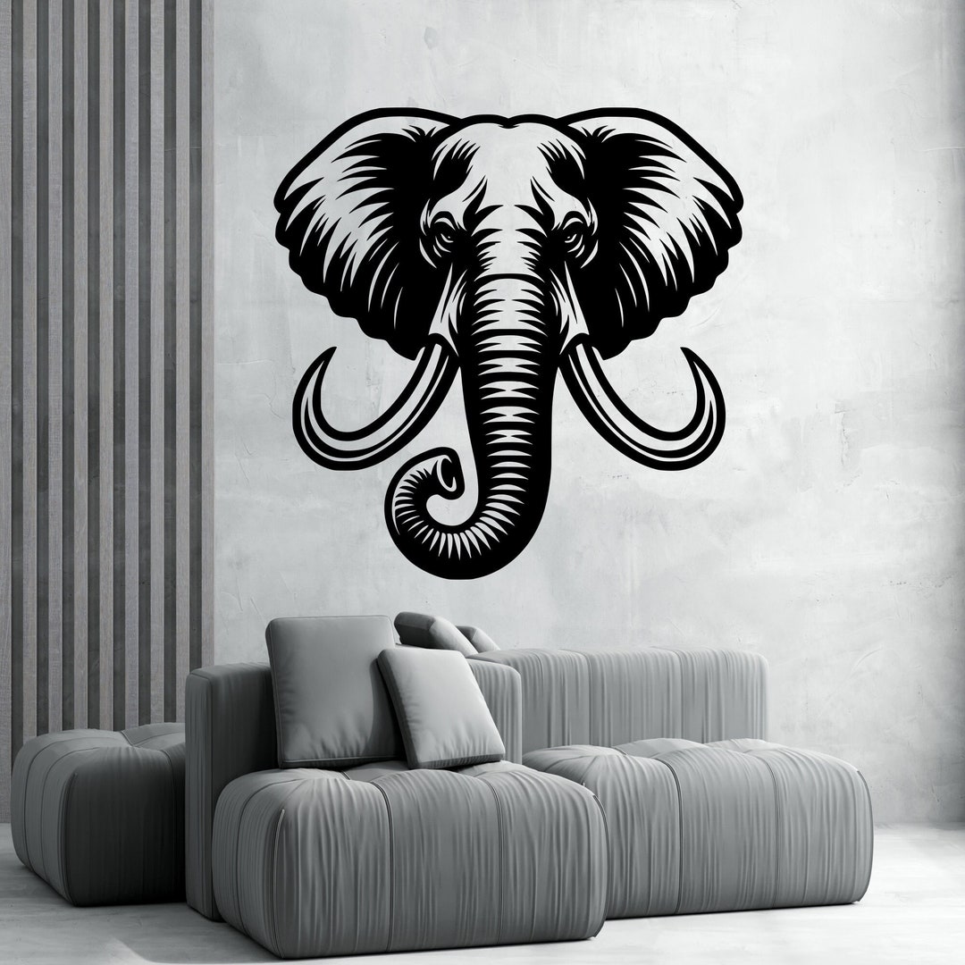 Elephant Head Wall Decal - Elephant Decal - Elephant Tusk Decal ...