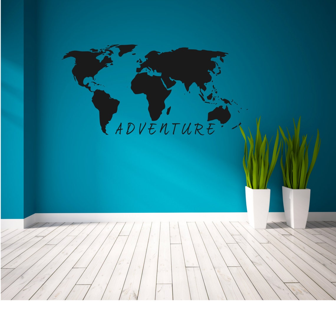 World Map Adventure Awaits Wall Decal Travel Wanderlust - Etsy