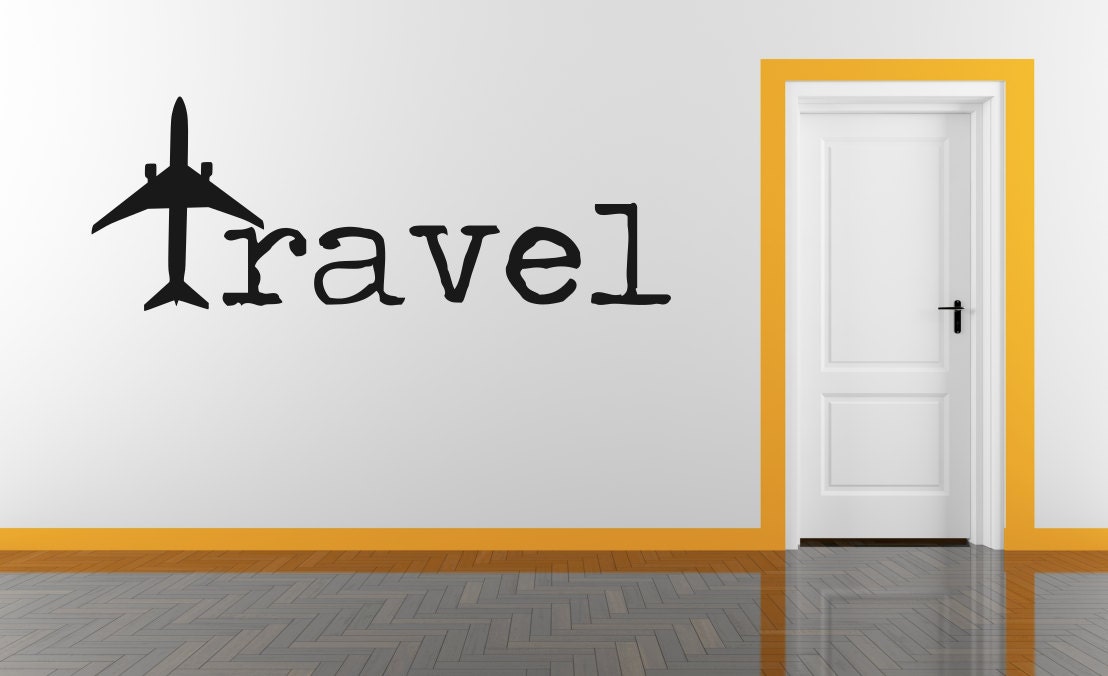 Travel Wall Decal Typewriter Font Travel with plane decal | Etsy
