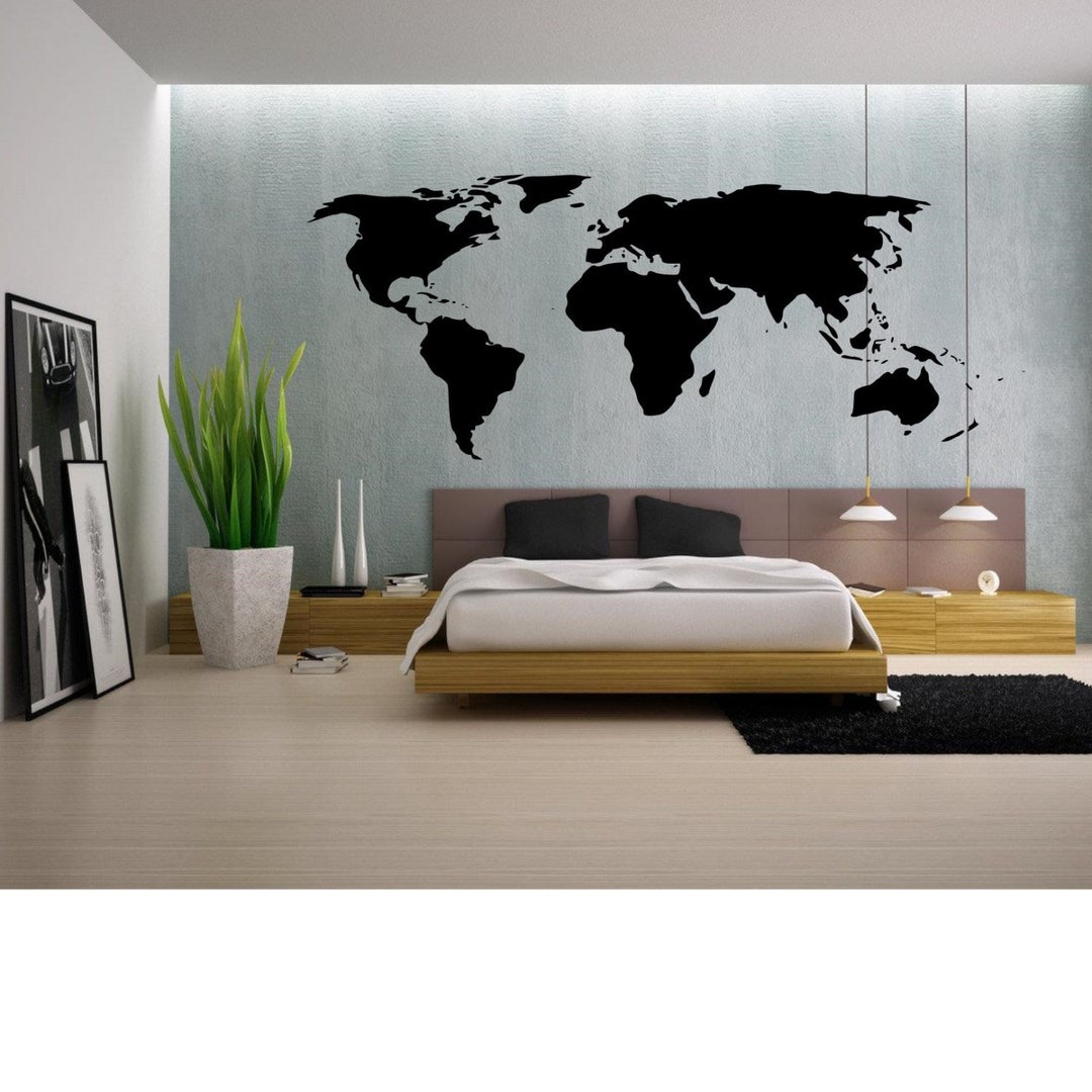 Large World Map Wall Decal - World Map Sticker - Large World Map Wall ...