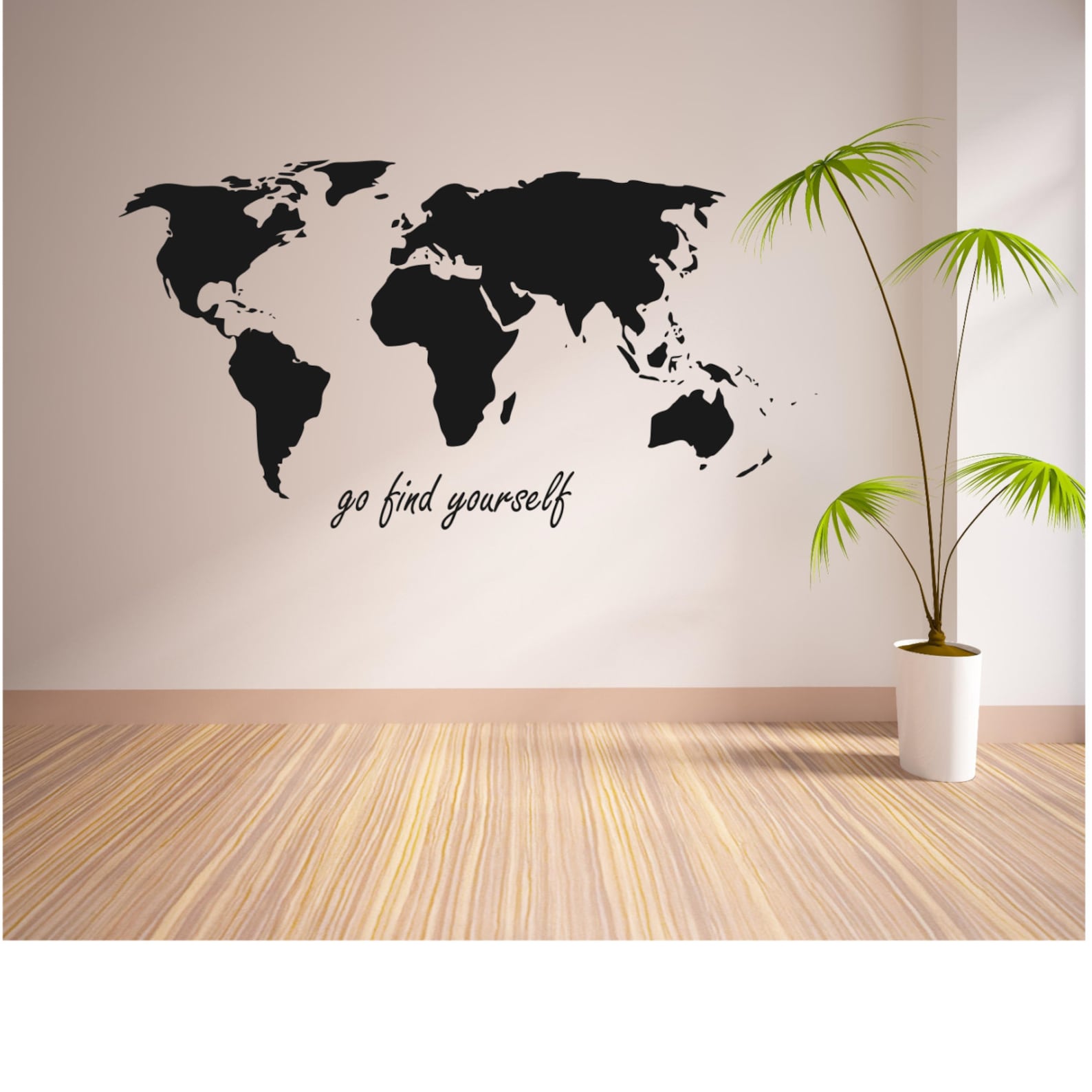 World Map With Go Find Yourself Quote Wall Decal - Etsy