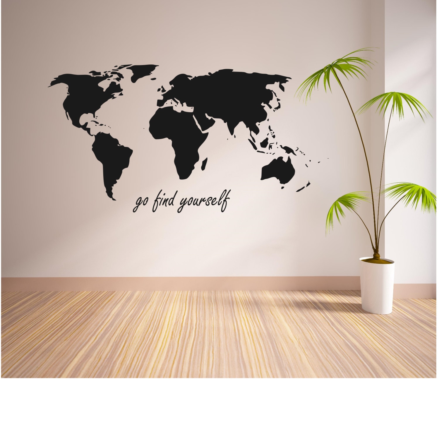 World Map With Go Find Yourself Quote Wall Decal - World Map Decal ...
