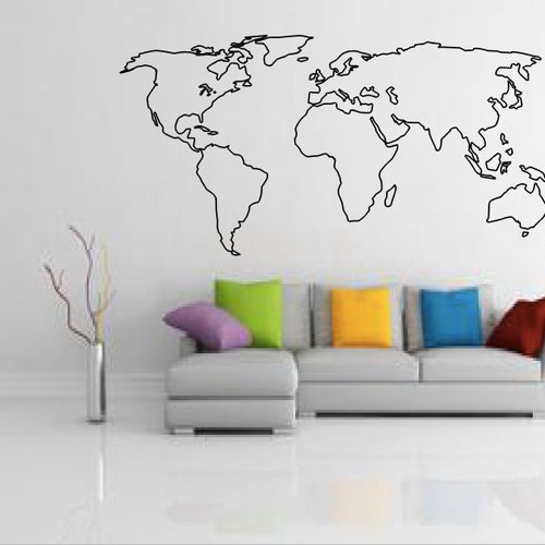 World Map Outline Decal Large World Map Wall Decal Wall - Etsy