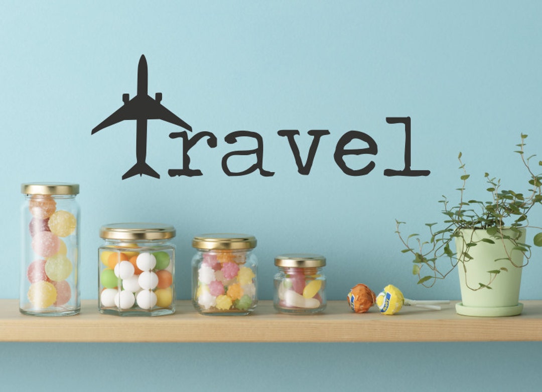 Travel Wall Decal - Typewriter Font - Travel With Plane Decal - Travel ...
