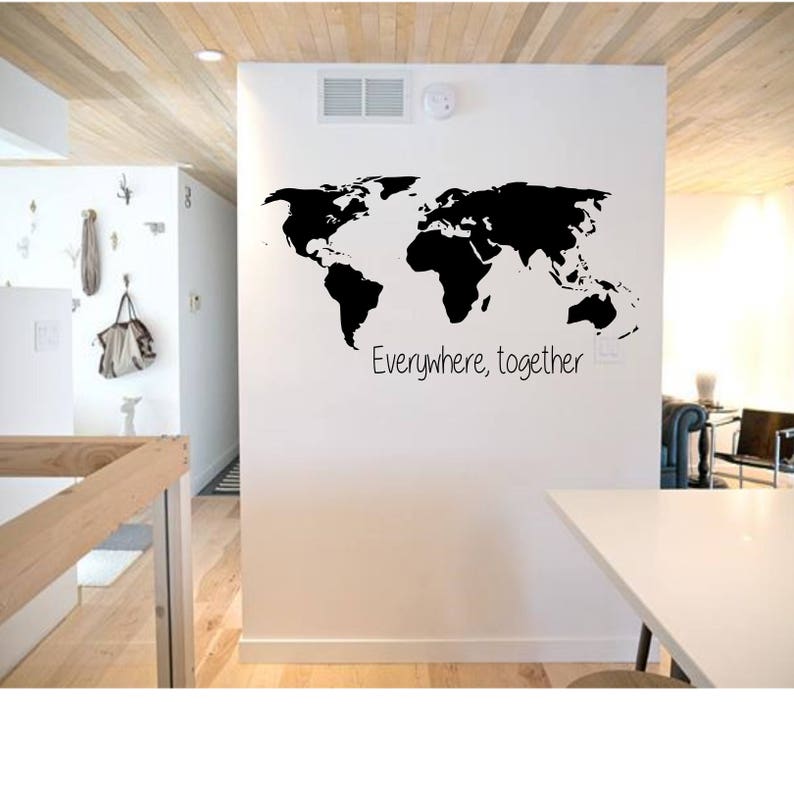 World Map With Everywhere Together Quote Wall Decal | Etsy