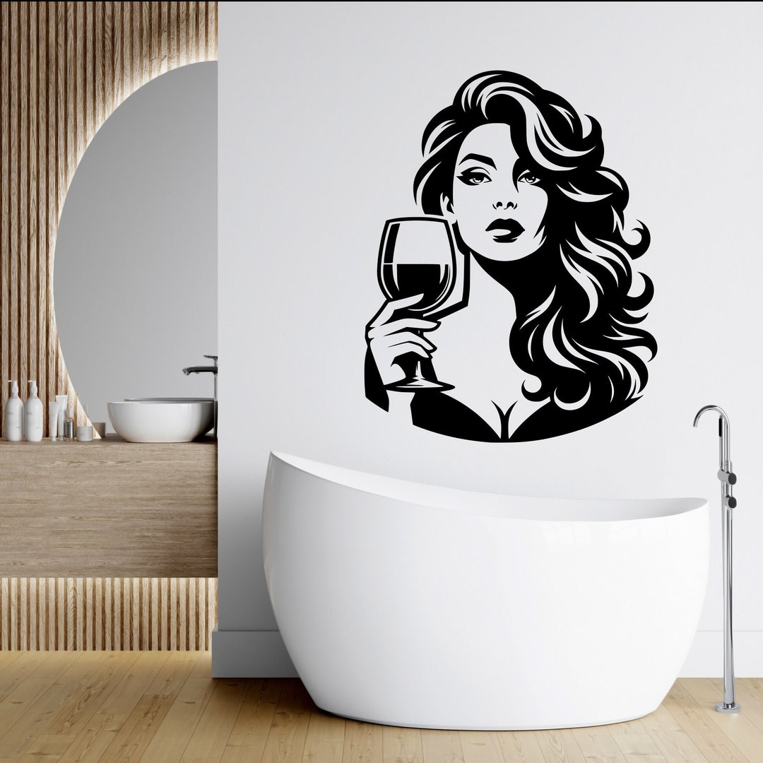 Woman Drinking Wine Decal - Wine Night Decal - Bar Decal - Wine Tasting ...