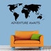 World Map Adventure Awaits Wall Decal Travel Wanderlust Adventure Home ...
