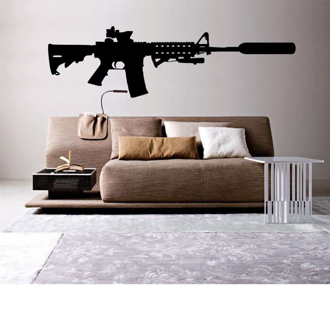 M16 Rifle With Silencer Wall Decal - AR Suppressed - Supressed Rifle ...
