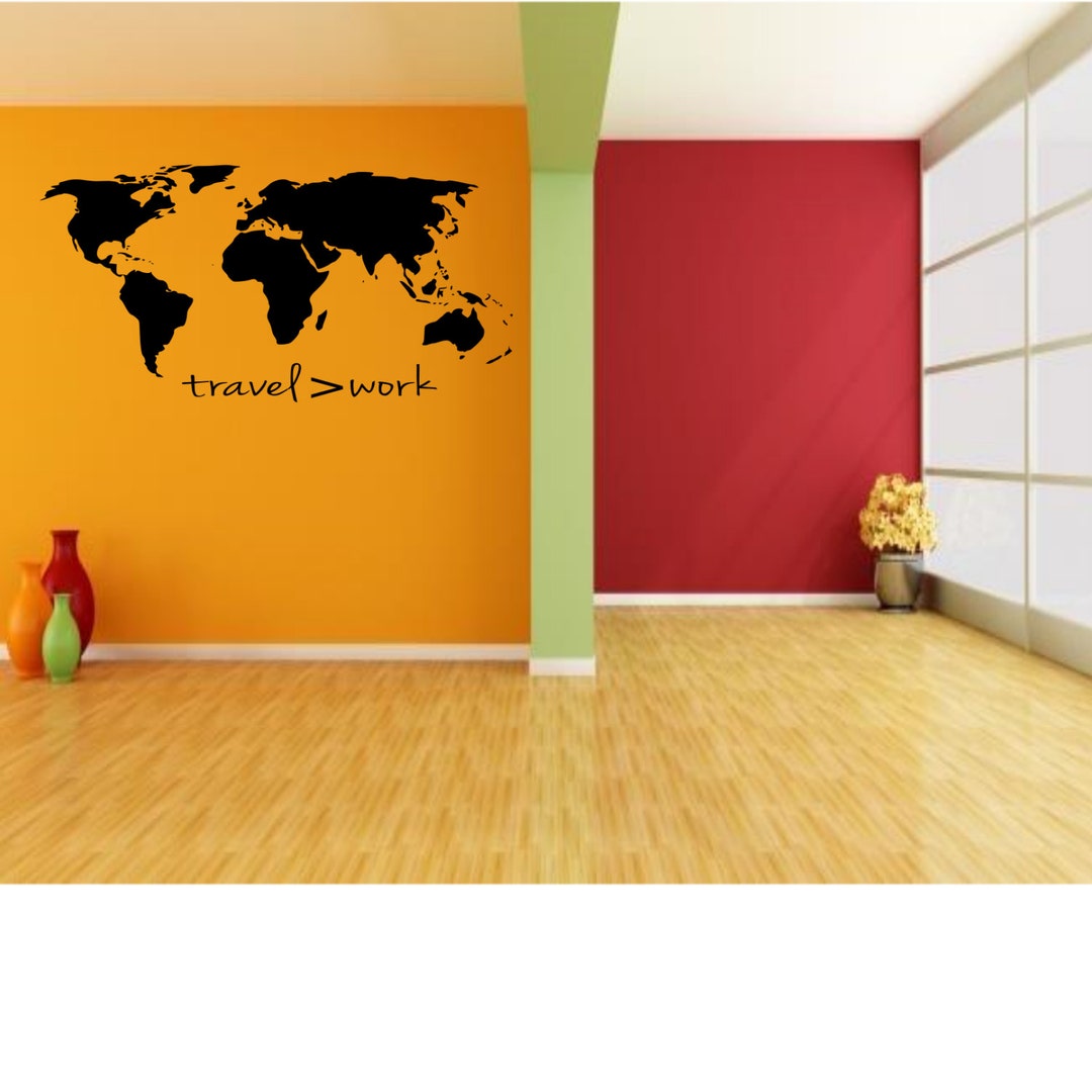 World Map With Travel > Work Wall Decal - Large Map Decal - Map Decal ...