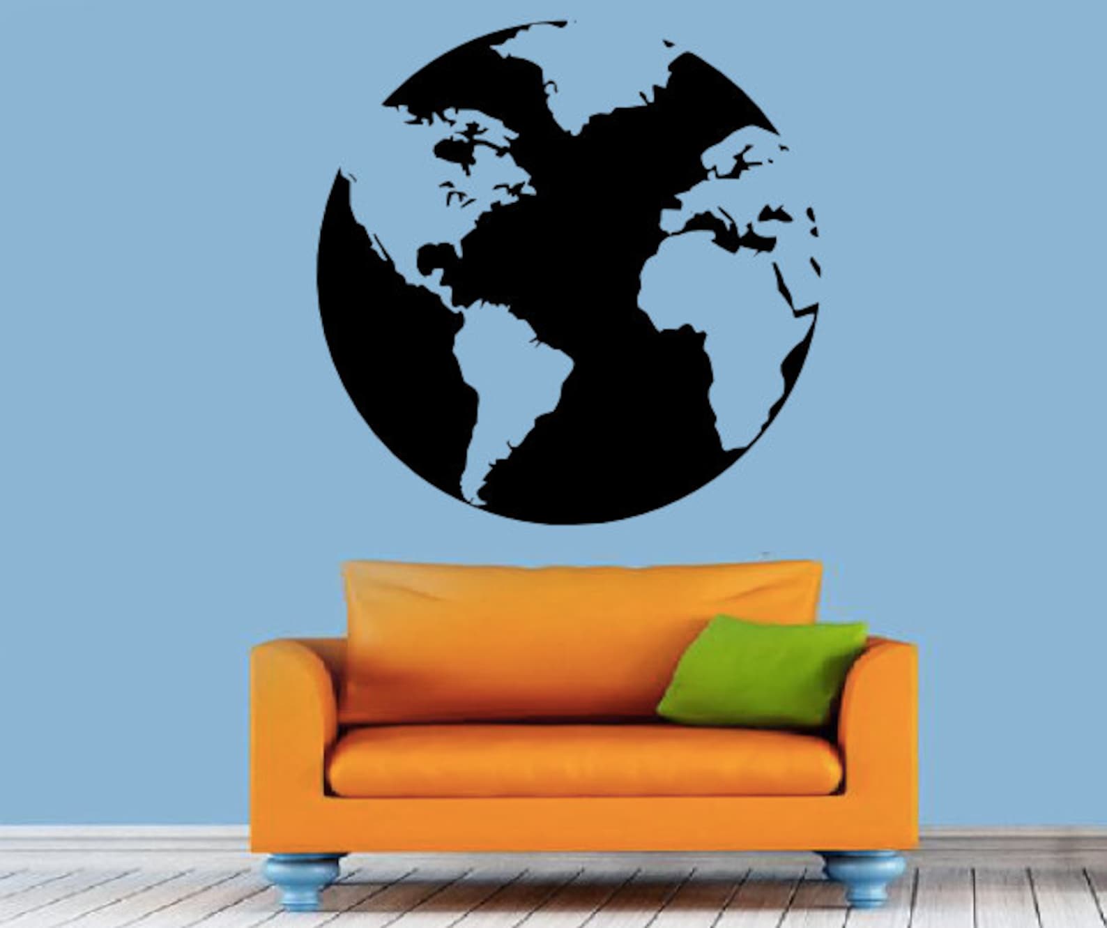 Large World Map Globe Wall Decal - Home Decor - Globe Decal - World Map ...