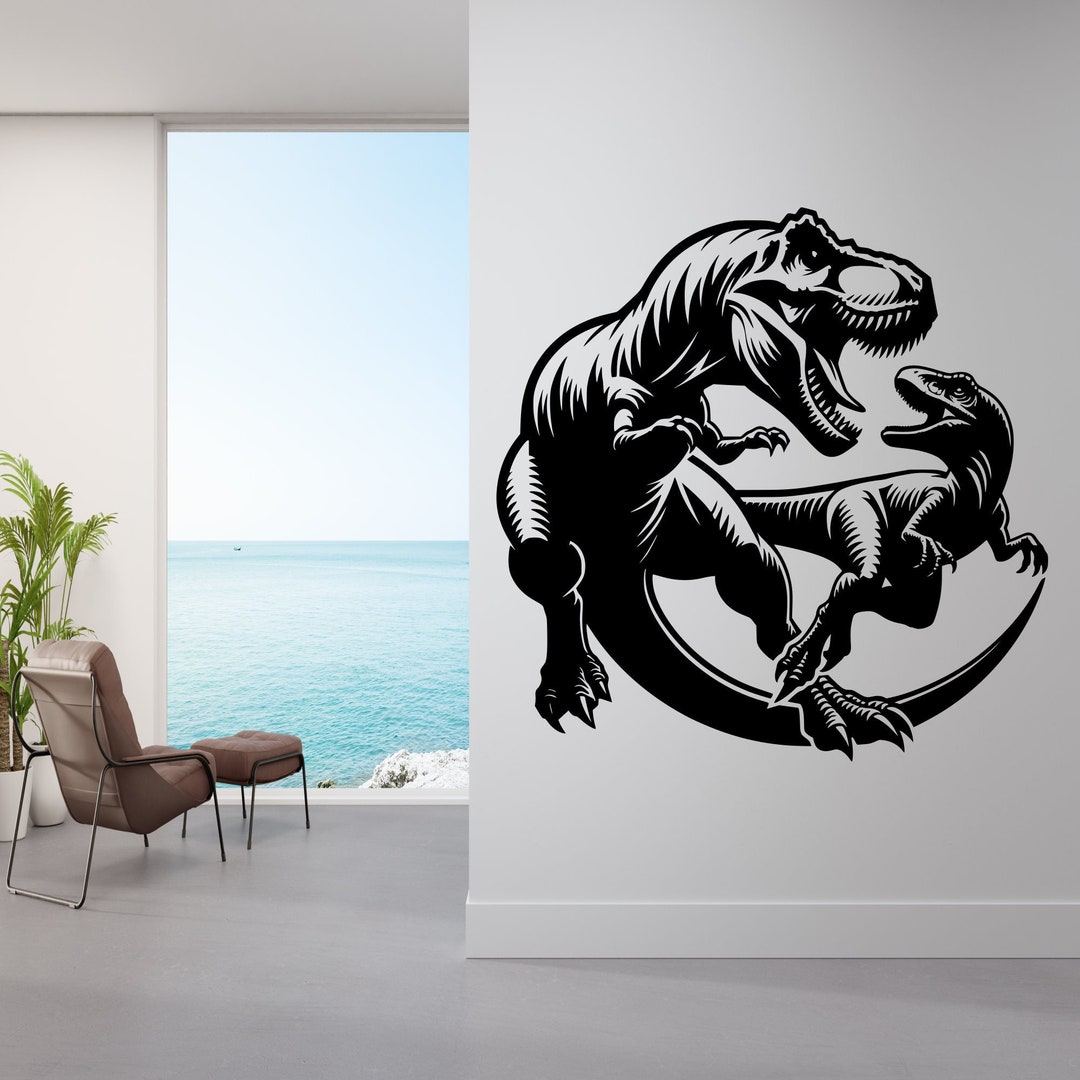Trex Fighting a Velociraptor - Trex Decal - Dinosaur Decal - Trex Skull ...