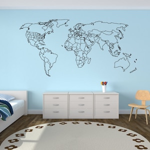 Large World Map Wall Decal With Outlined Countries and United States ...
