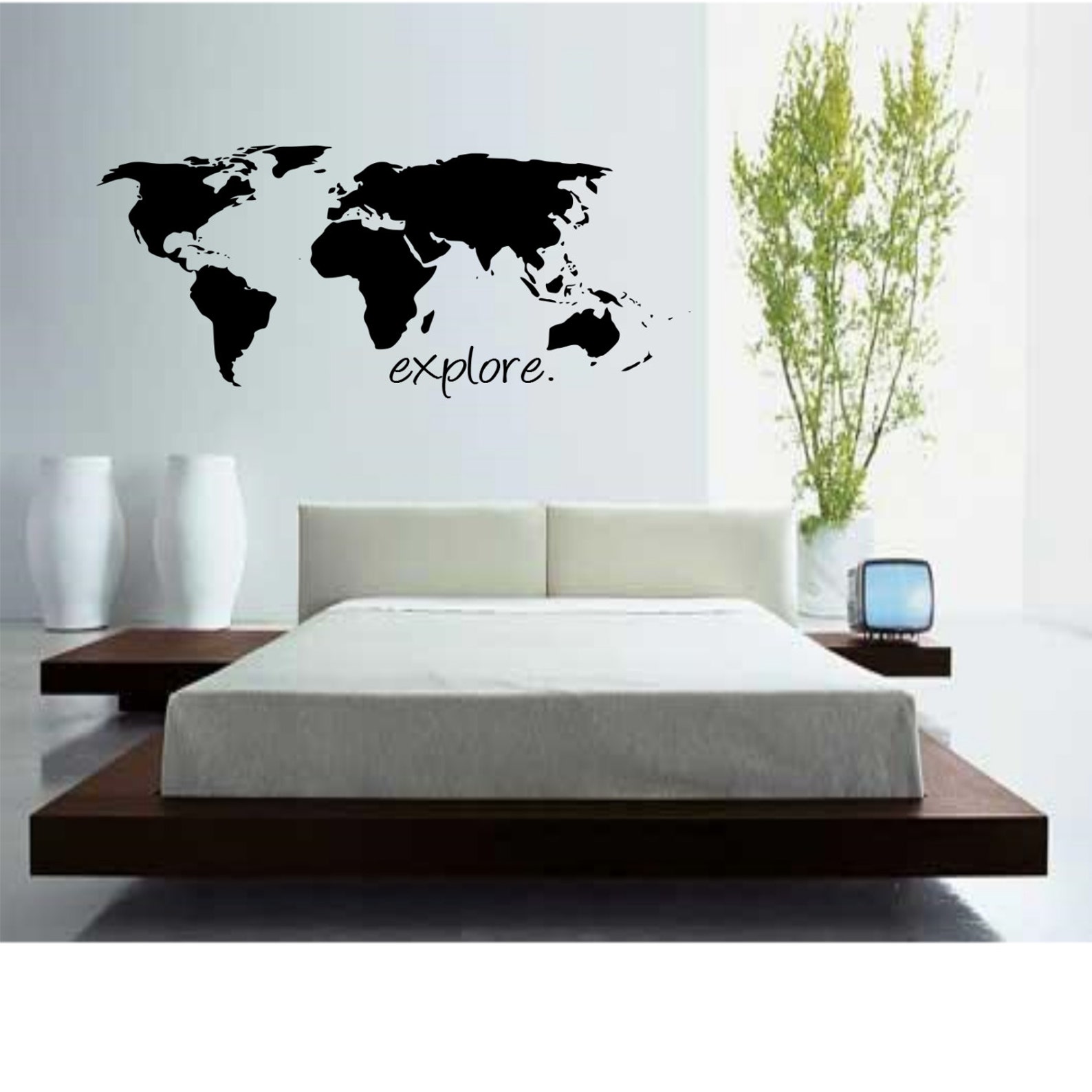 World Map With Explore Wall Decal | Etsy