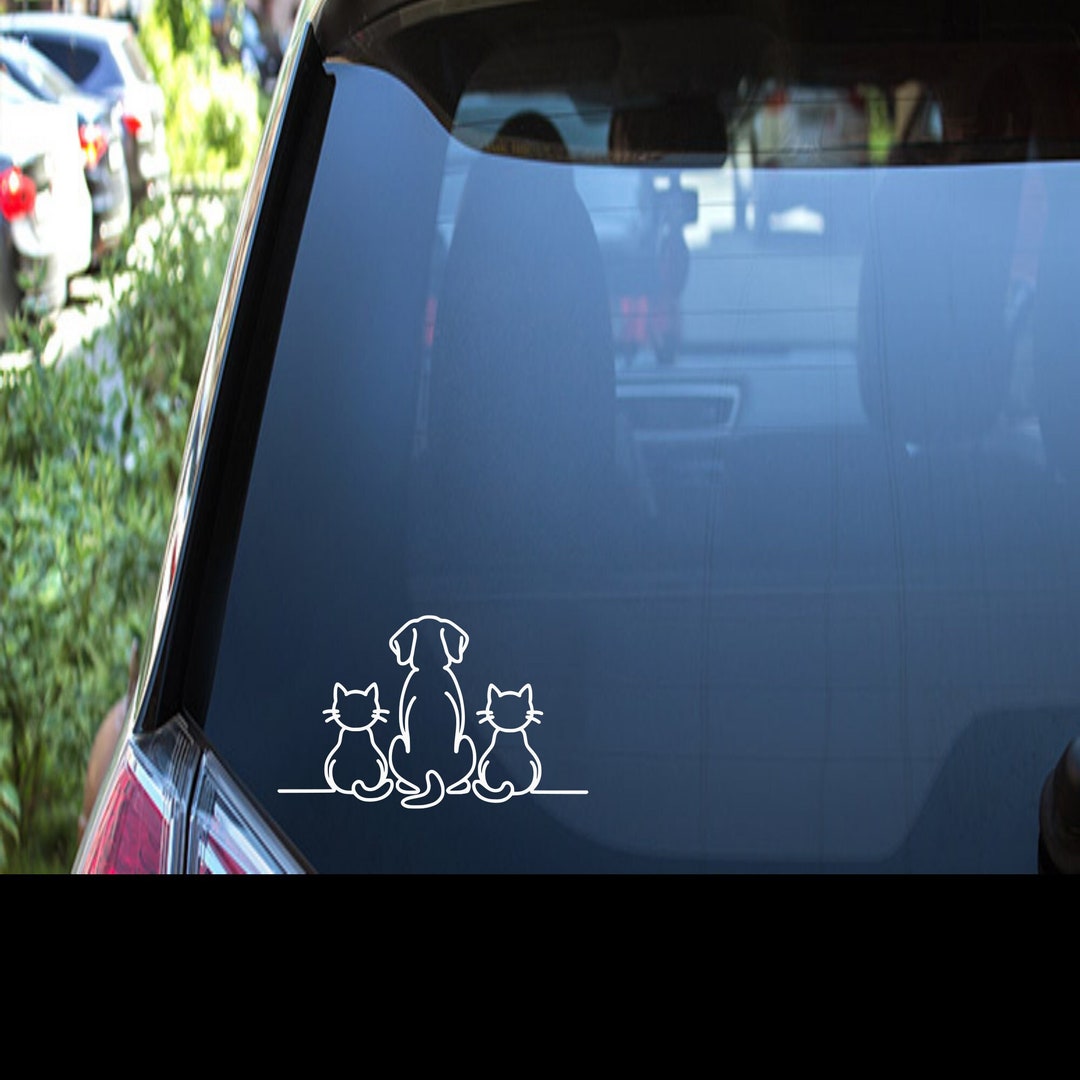 Two Cats One Dog Decal - Cat Owner Car Decal - Cat and Dog Window Decal ...