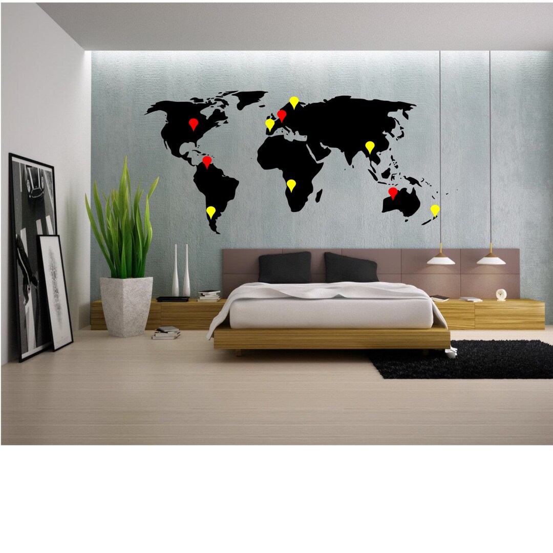 World Map Wall Decal With Markers - Map With Markers - Large World Map ...