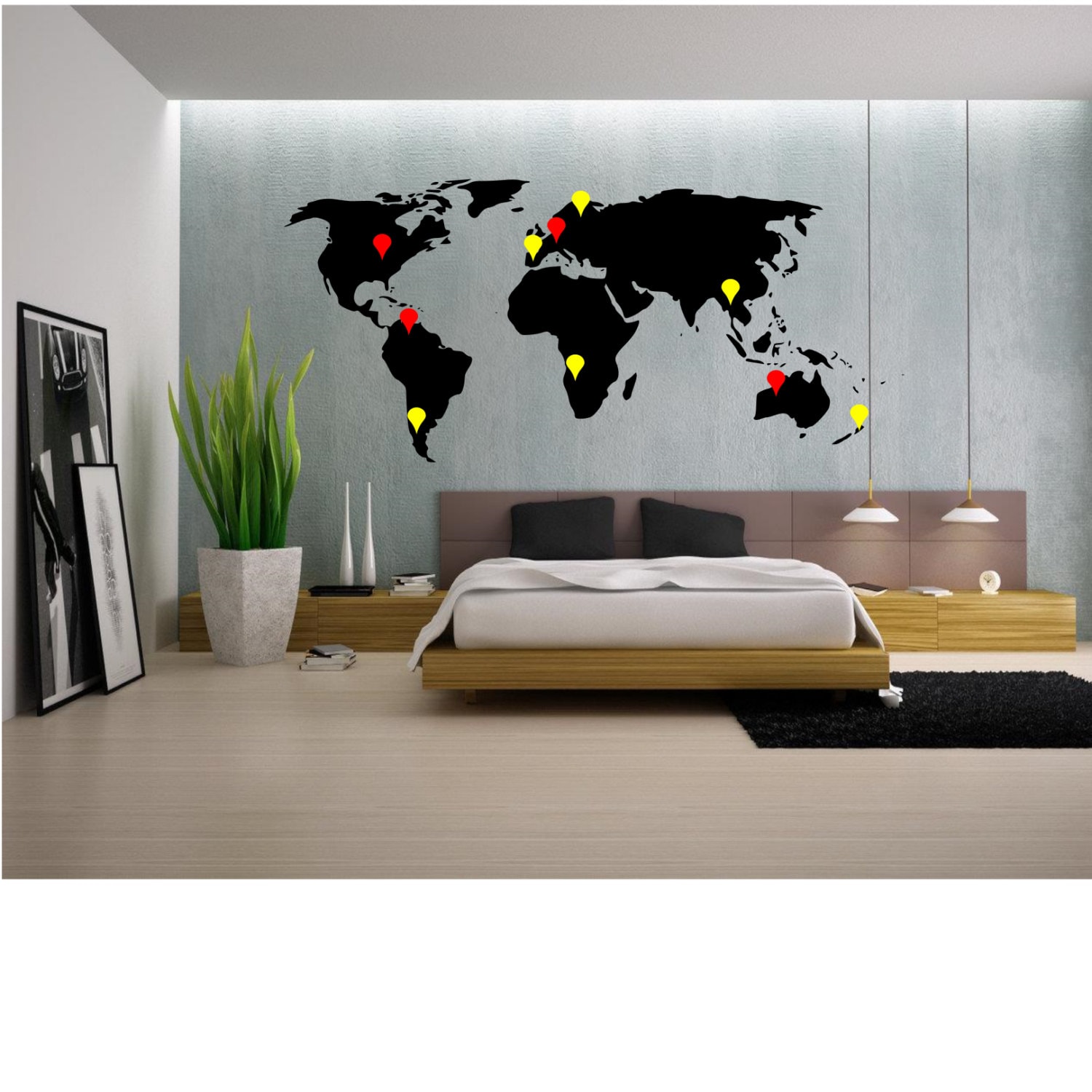 World Map Wall Decal with Markers Map with Markers Large | Etsy