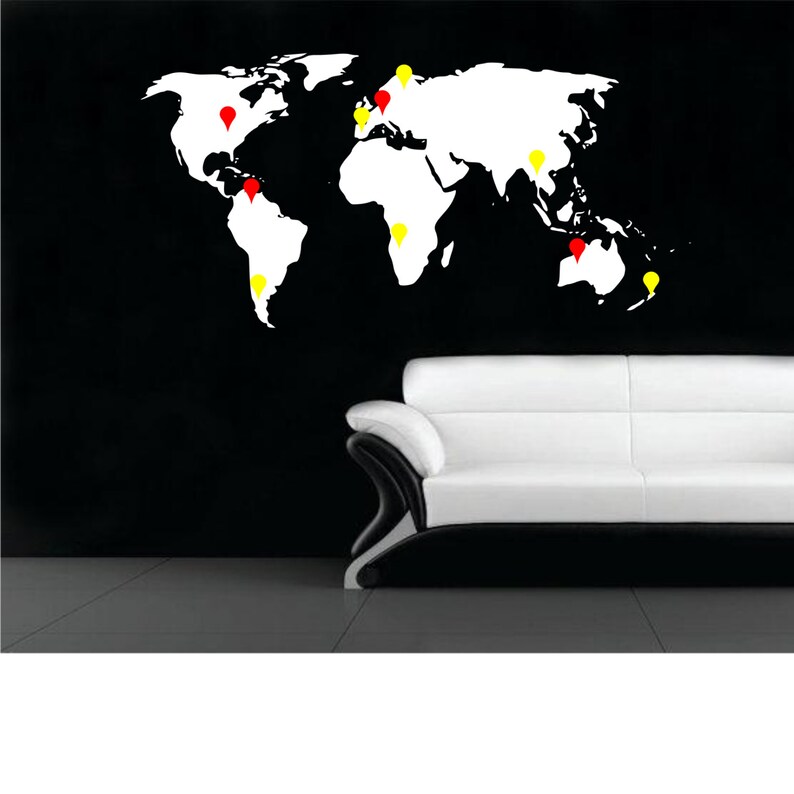 World Map Wall Decal With Markers Map With Markers Large - Etsy