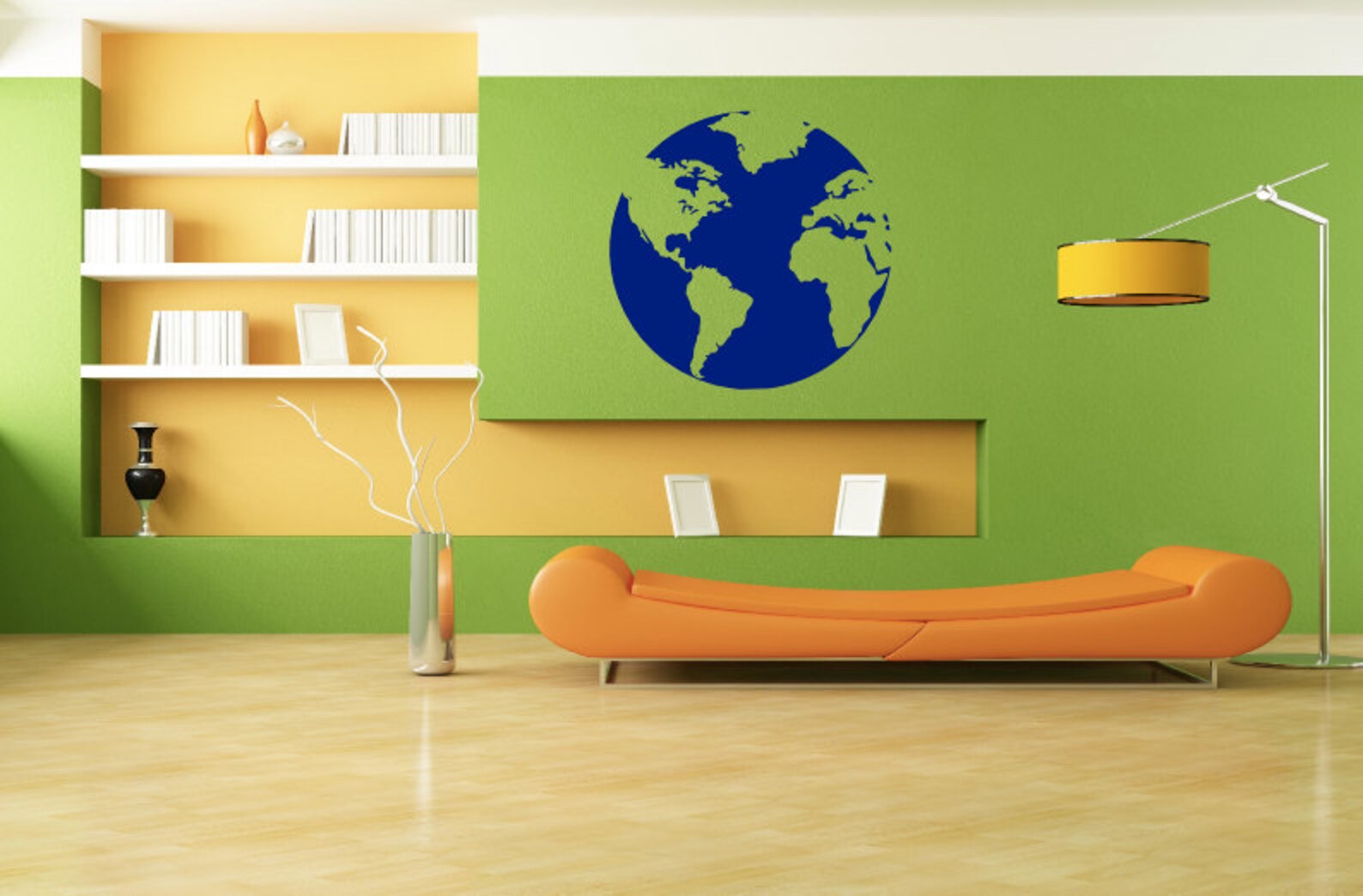 Large World Map Globe Wall Decal - Home Decor - Globe Decal - World Map ...
