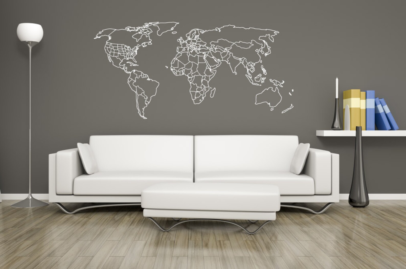 Large World Map Wall Decal With Outlined Countries and United | Etsy