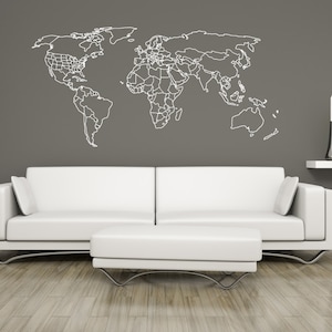 Large World Map Wall Decal With Outlined Countries and United States ...