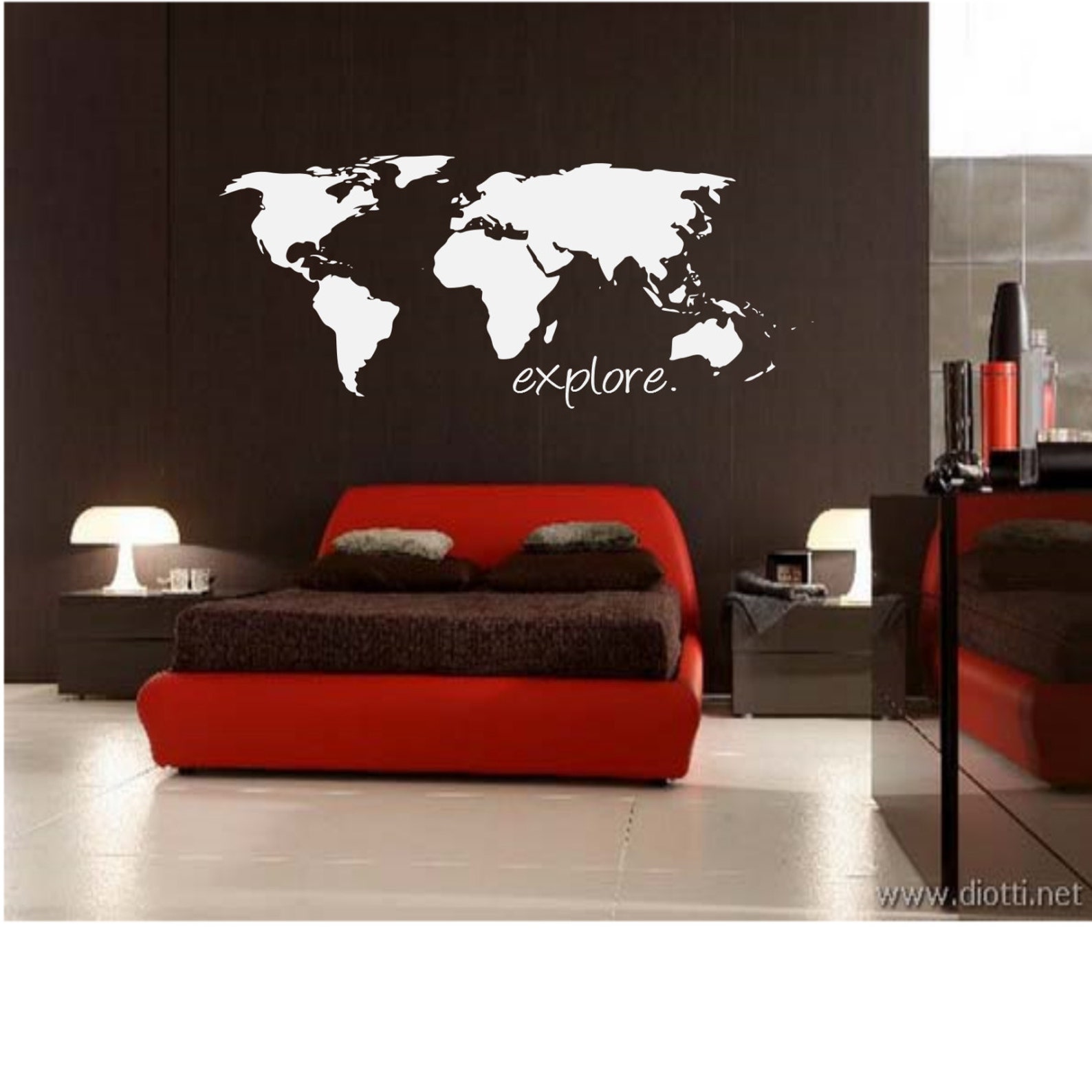 World Map With Explore Wall Decal | Etsy