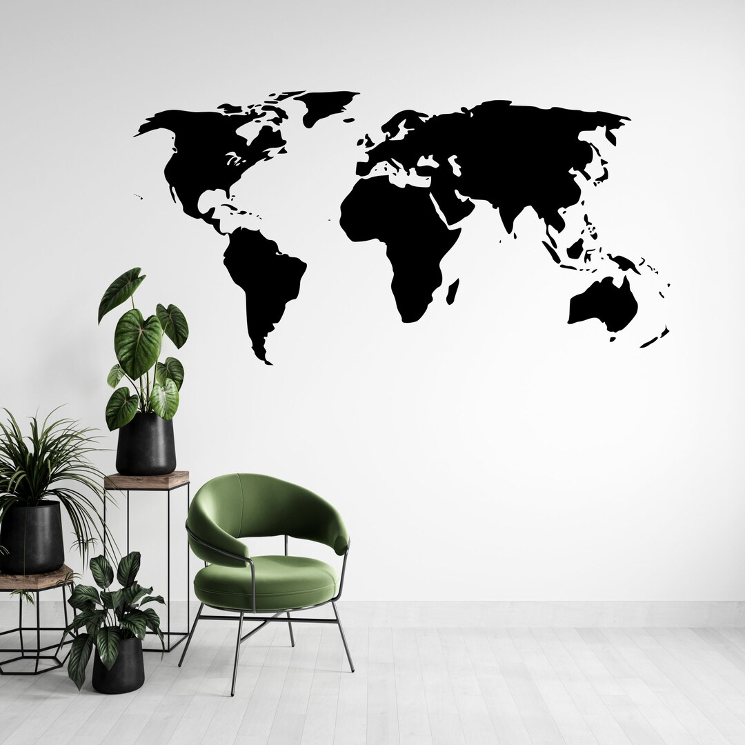 World Map Wall Decal - World Map Sticker - Large World Map Wall Decor ...