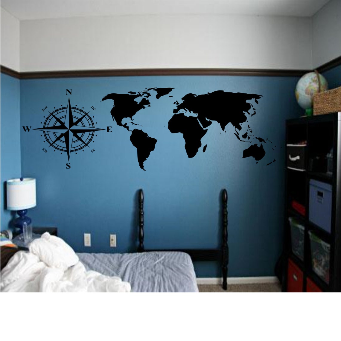 Map of the World With Compass Rose Combo Wall Decal - Etsy