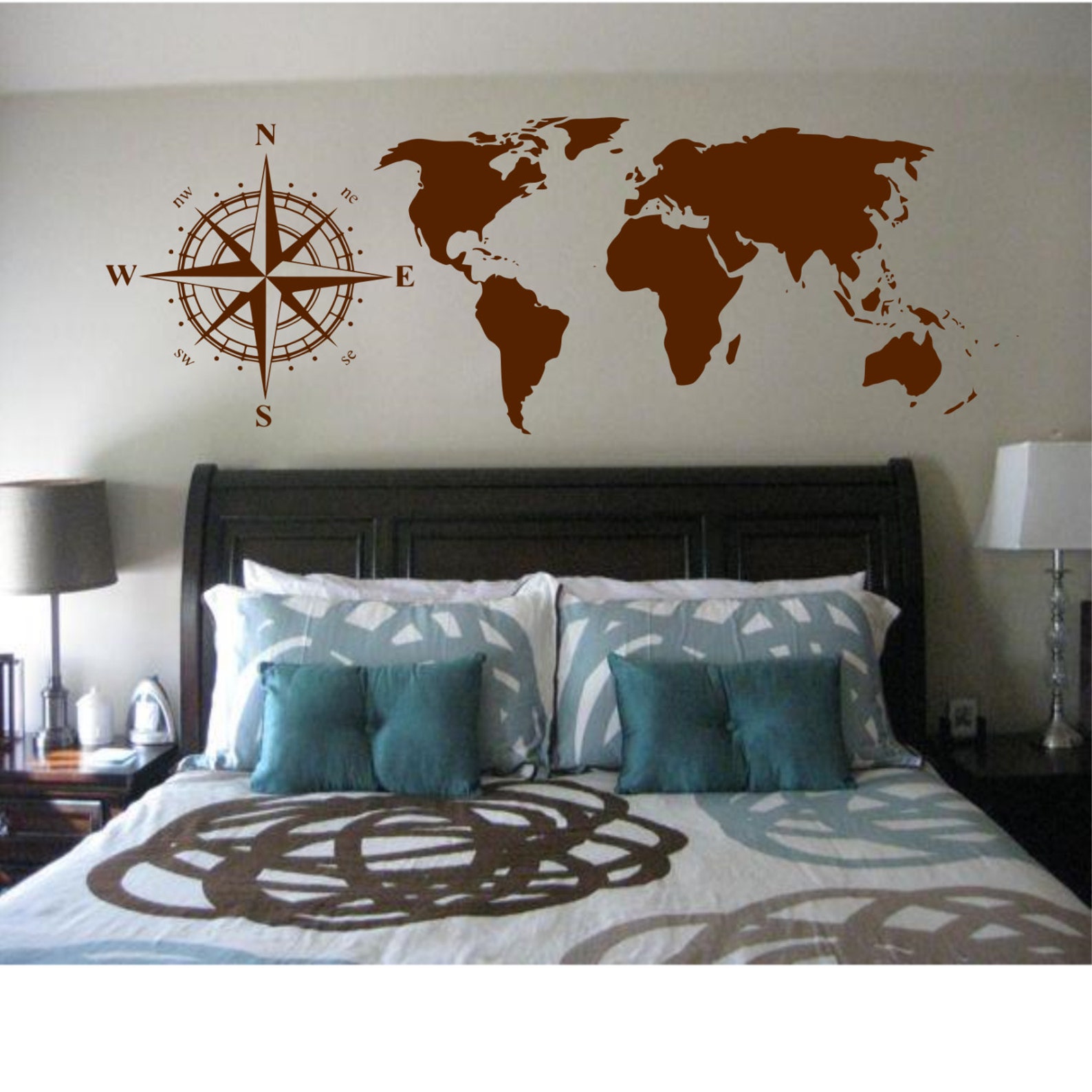 Map of the World With Compass Rose Combo Wall Decal - Etsy