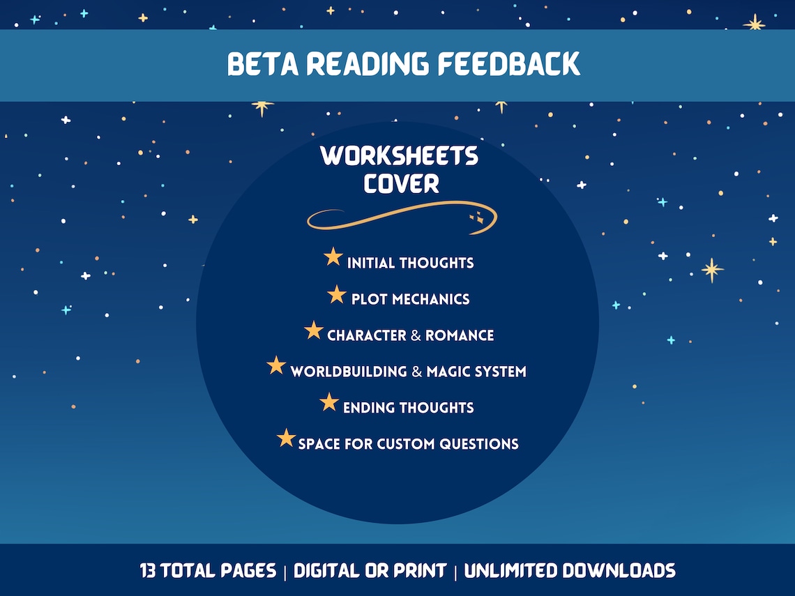 Beta Reading Survey Worksheets Beta Reader Feedback for Speculative Fiction Stories - Etsy