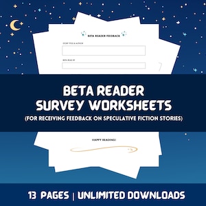 Beta Reading Survey Worksheets | Beta Reader Feedback for Speculative ...