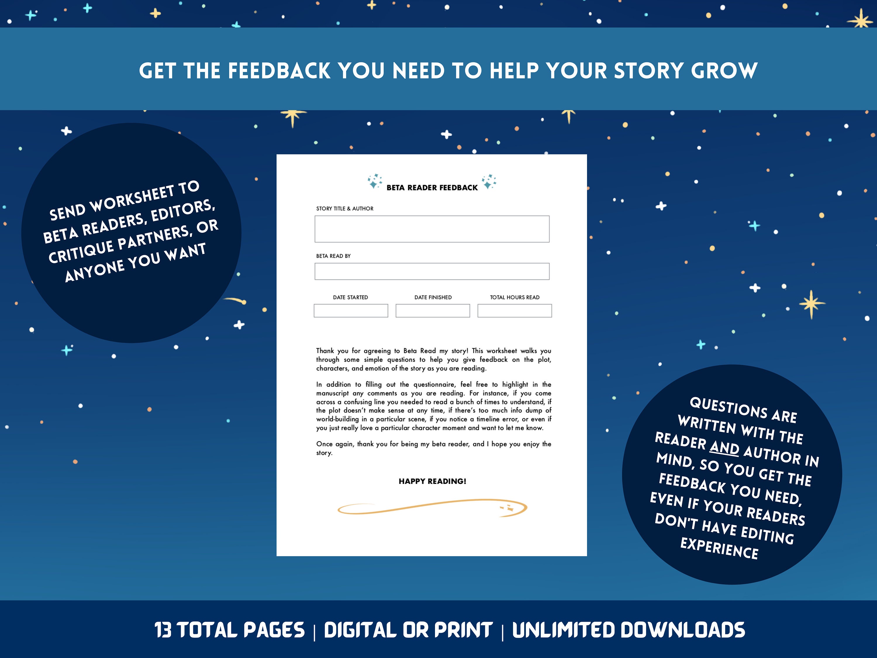 Beta Reading Survey Worksheets | Beta Reader Feedback for Speculative Fiction Stories - Etsy