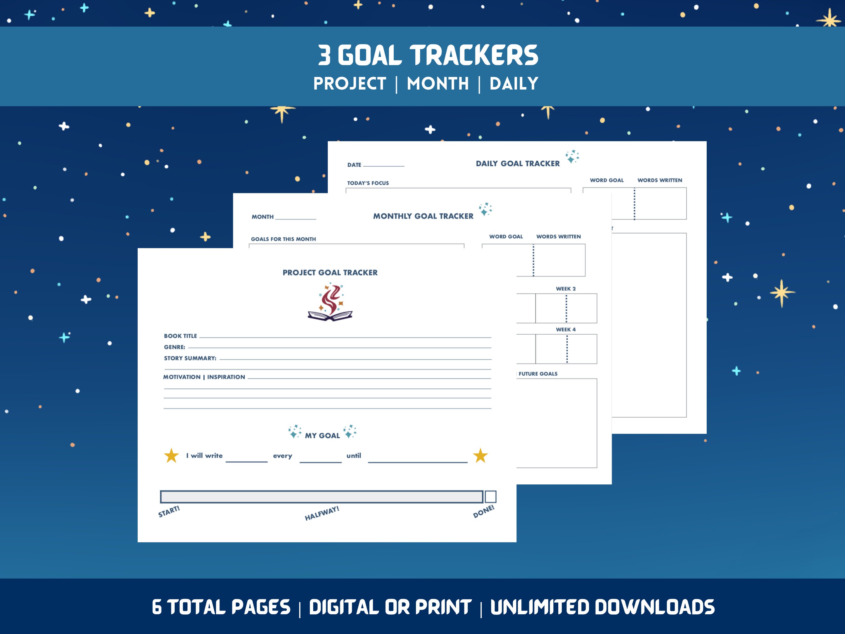 Writing Goals & Word-count Trackers Bundle | Writing Project Worksheets ...
