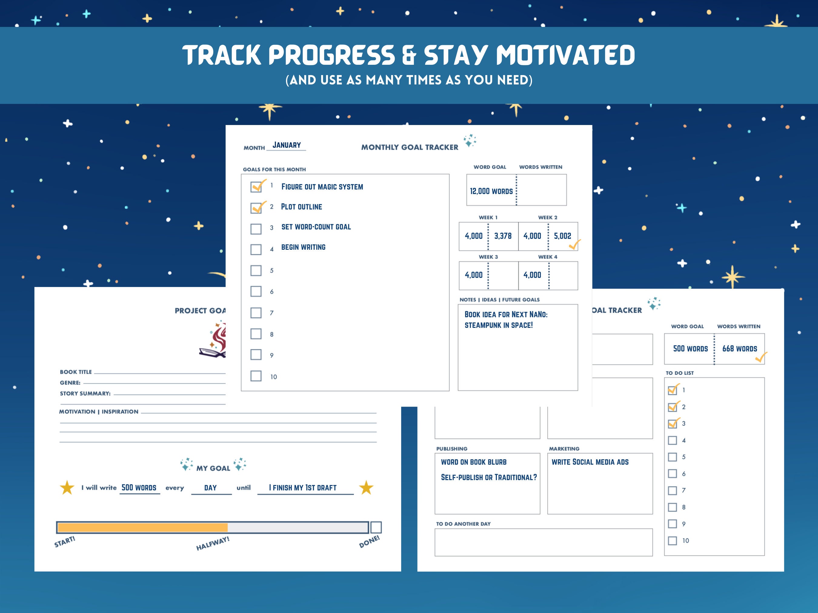 Writing Goals & Word-count Trackers Bundle | Writing Project Worksheets ...