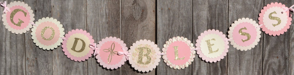 God Bless Banner Pink and Gold Baptism Banner Baptism - Etsy
