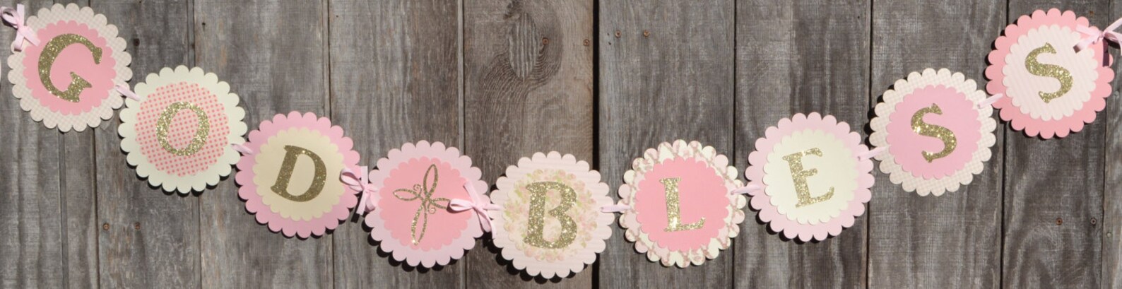 God Bless Banner Pink and Gold Baptism Banner Baptism - Etsy