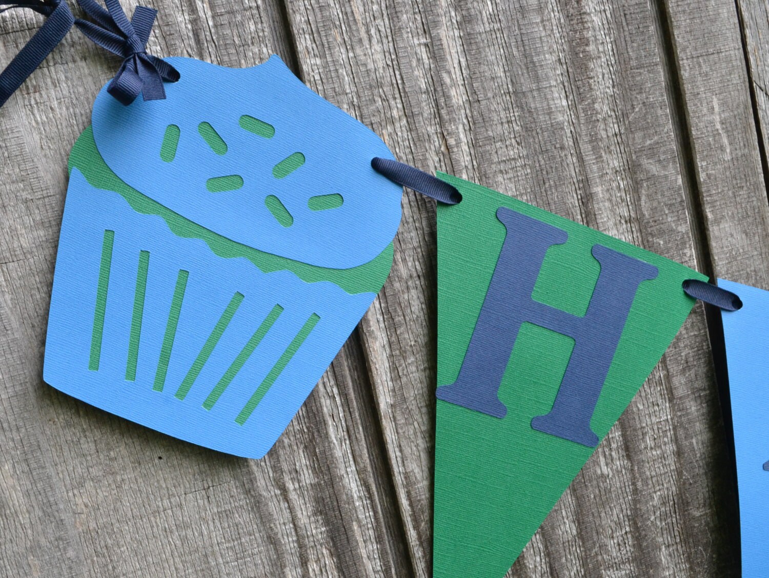 Cupcake Birthday Banner Blue and Green Birthday Banner Happy - Etsy