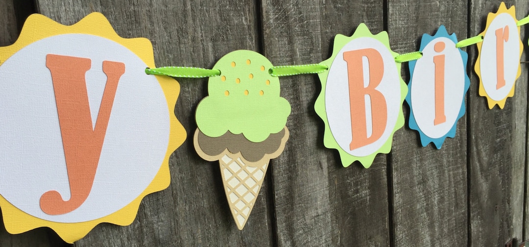 Summer Party Banner, Beach Birthday Banner, Ice Cream Cone Birthday ...