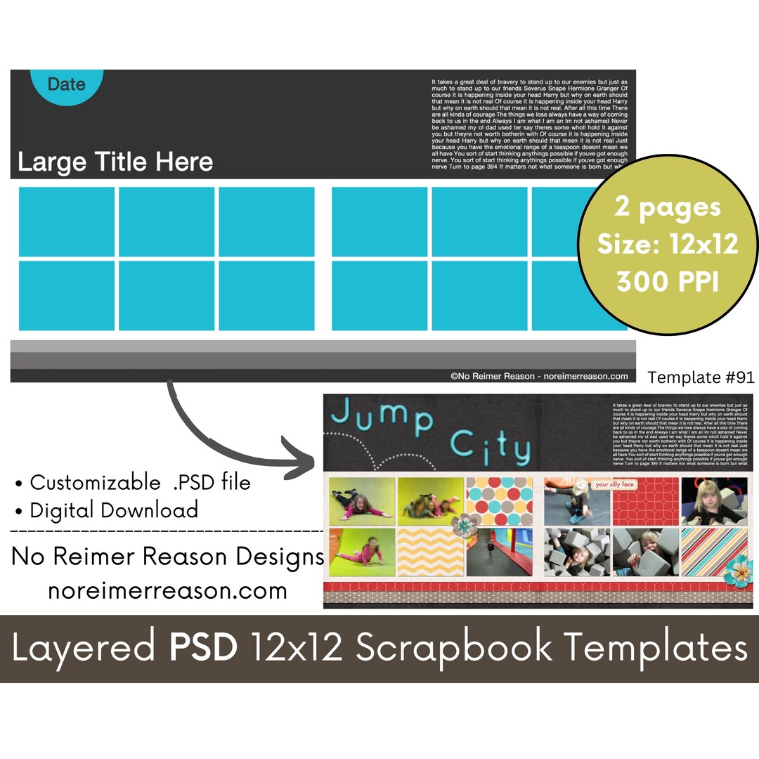 12x12 Digital Scrapbooking Template (2 Page Scrapbook Layout) #91 - Etsy