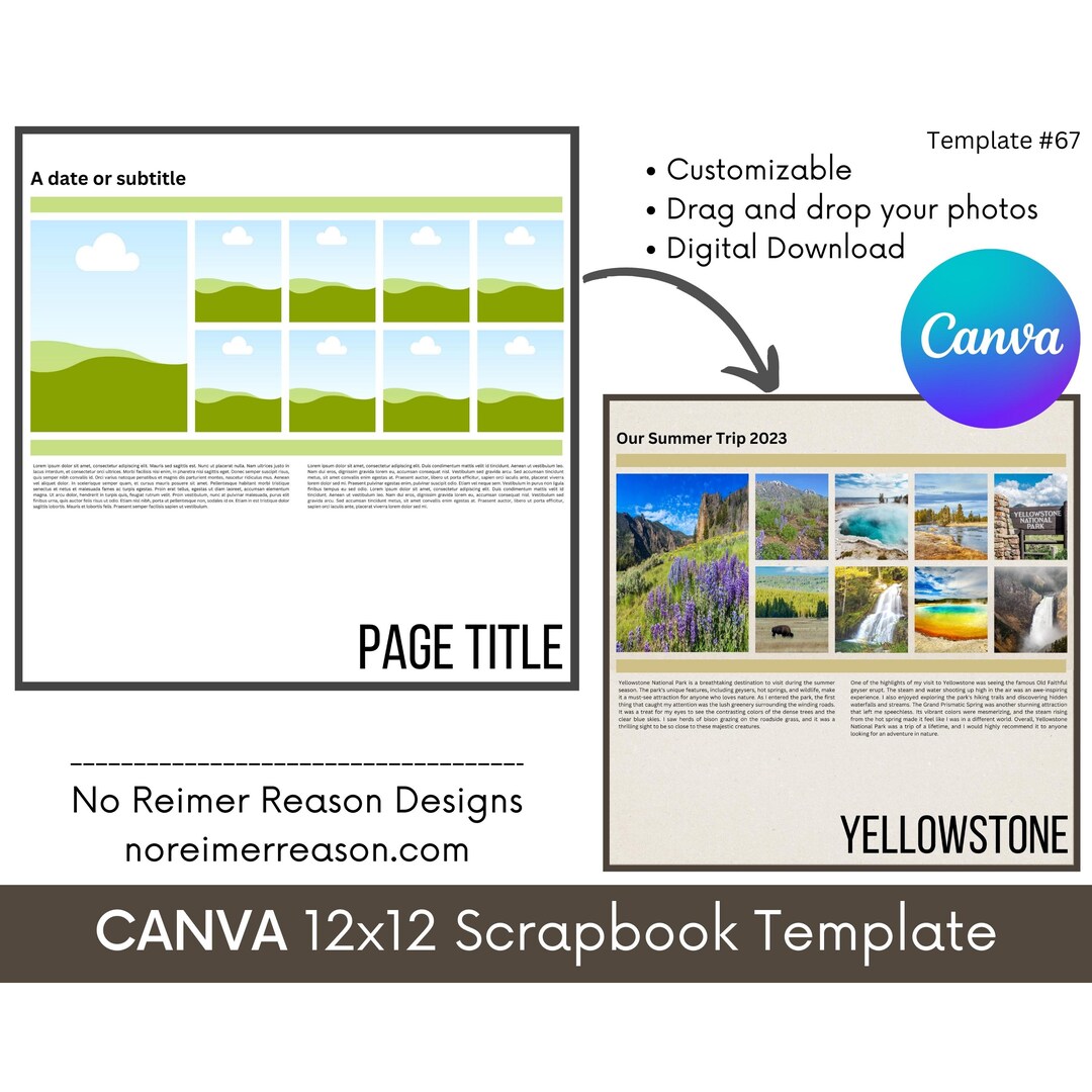 CANVA Template, 12x12 Scrapbook Layout, Photo Collage Page, Easy ...