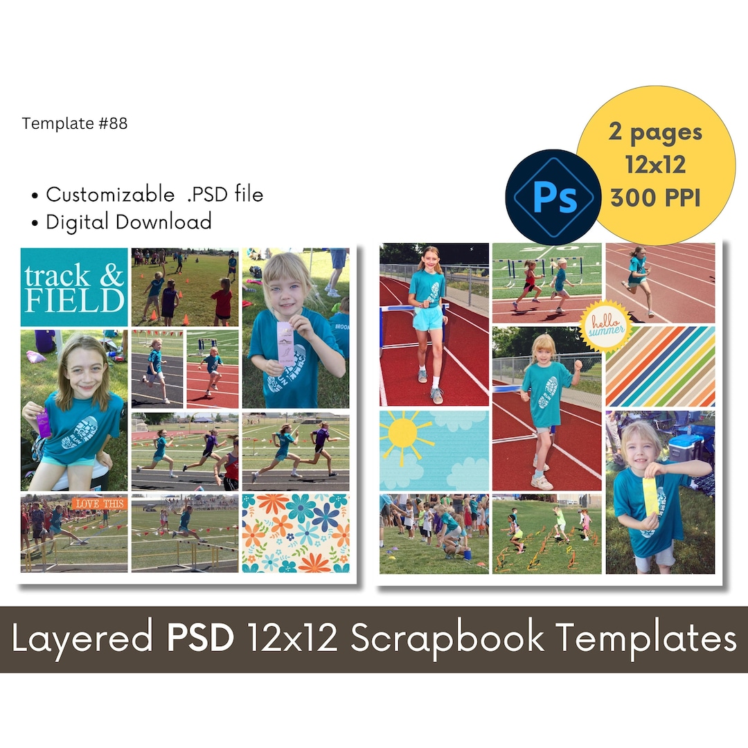 12x12 Digital Scrapbooking Layout Template, Premade Scrapbook Page ...