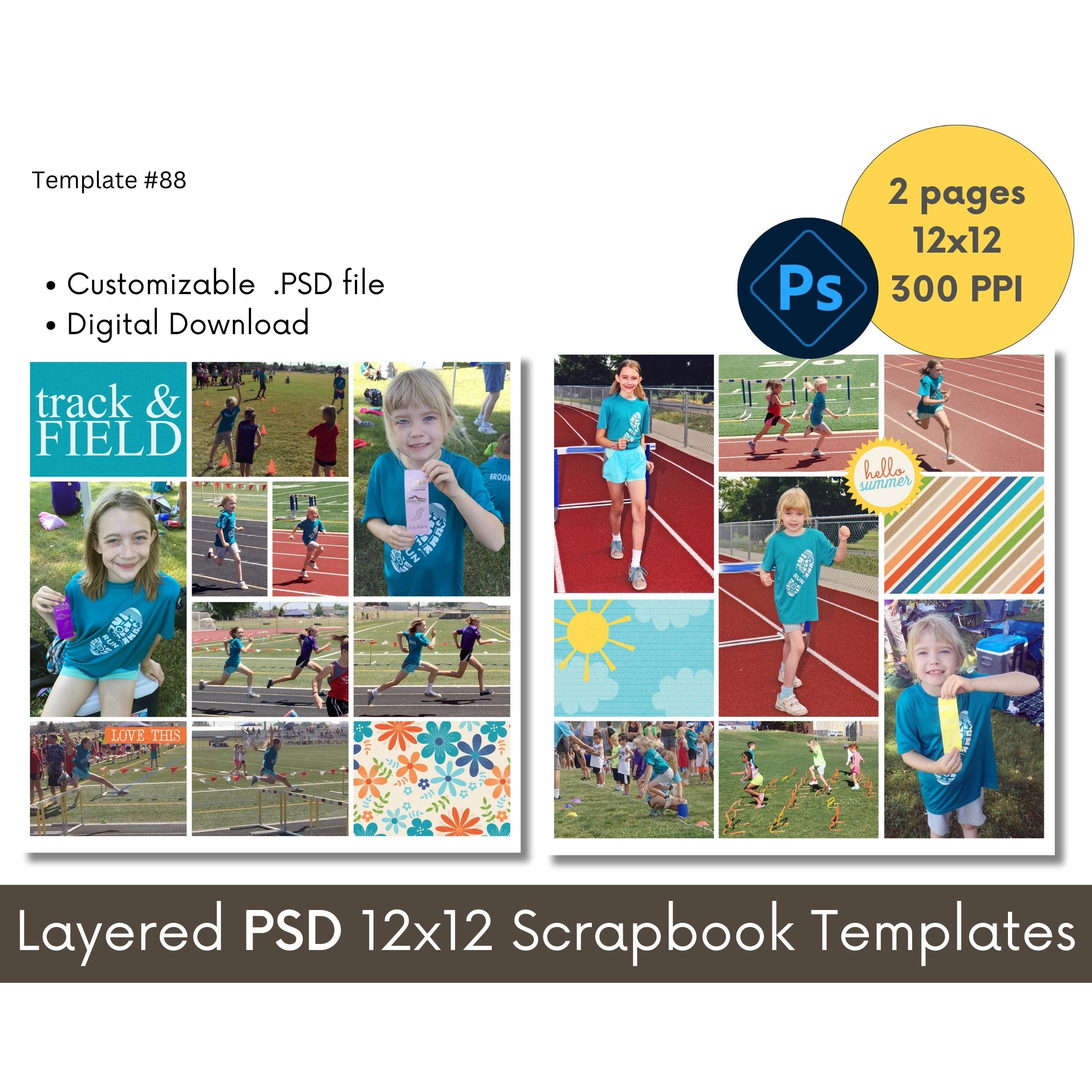 12x12 Digital Scrapbooking Layout Template, Premade Scrapbook Page ...