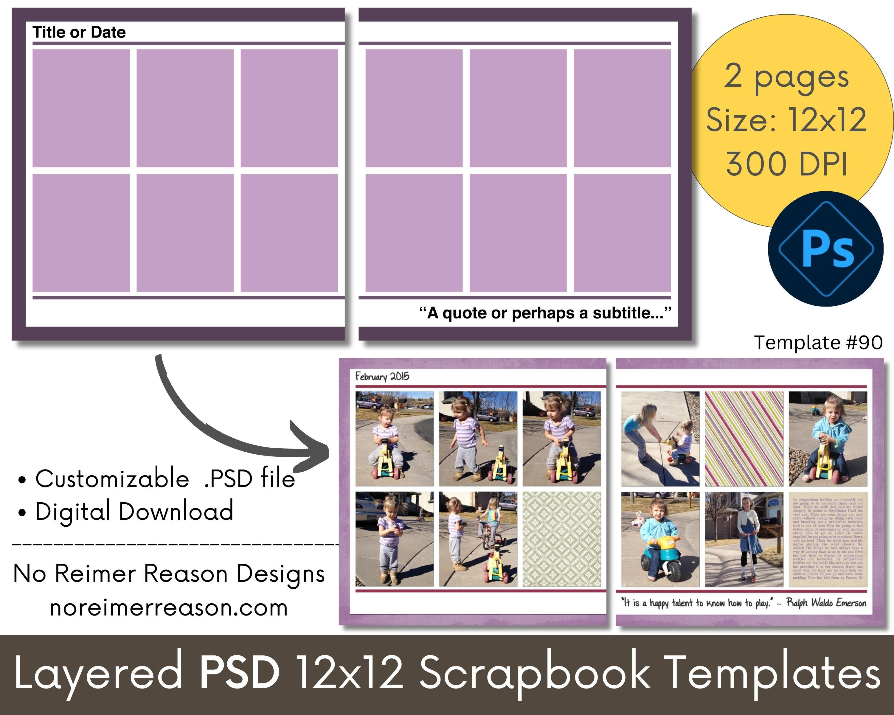 12x12 Digital Scrapbook Template, Photo Collage Scrapbooking Page ...