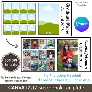 12x12 CANVA Graduation Scrapbook Template, Editable K-12 School Years ...
