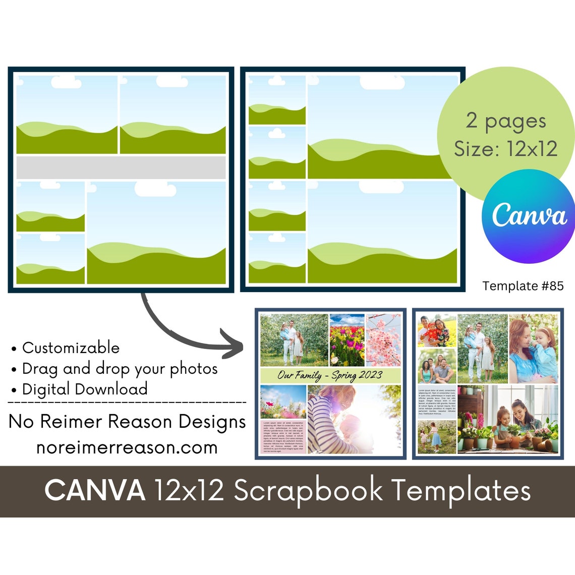 12x12 CANVA Scrapbook Templates, Scrapbook Layout Template, Digital ...