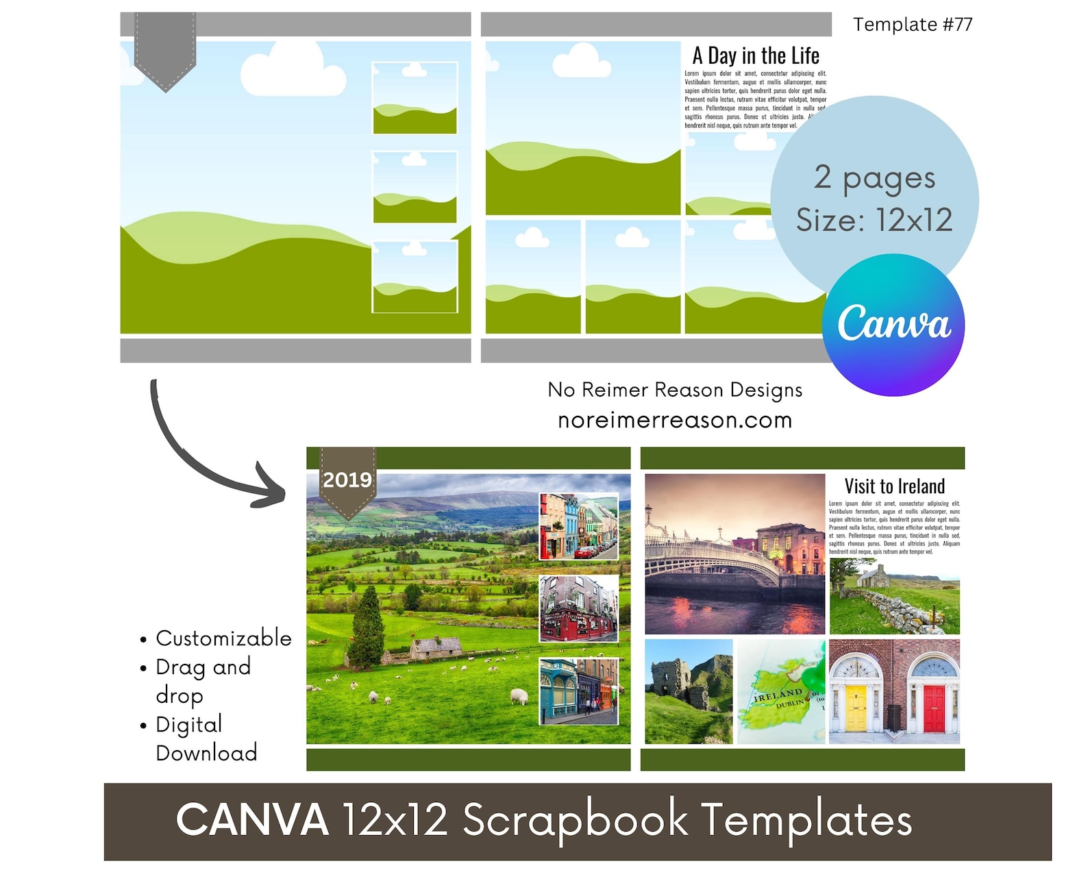 CANVA 12x12 Scrapbook Templates, Fully Customizable and Editable Photo ...