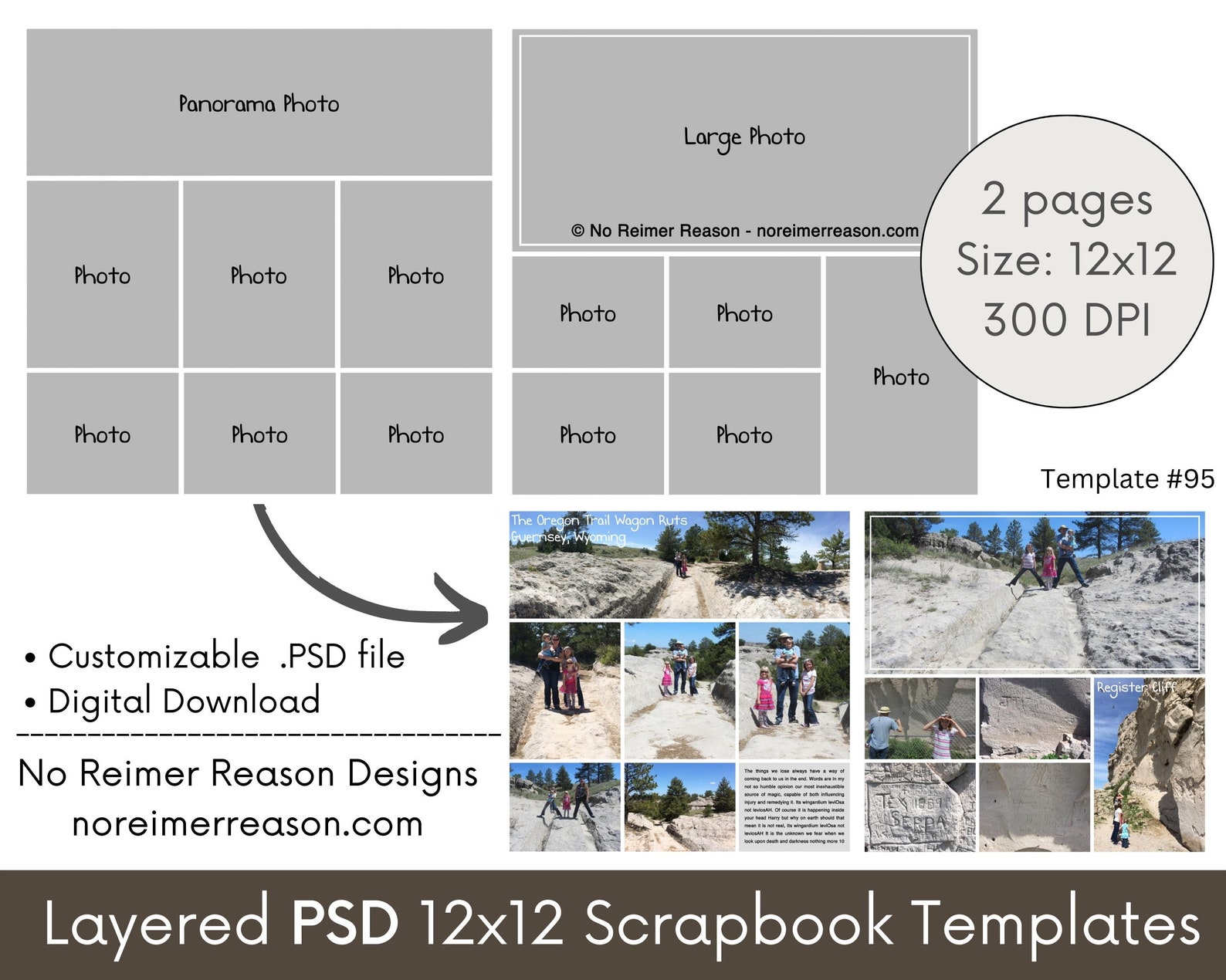 12x12 Digital Scrapbook Template, Scrapbooking Page Layout, Photo ...