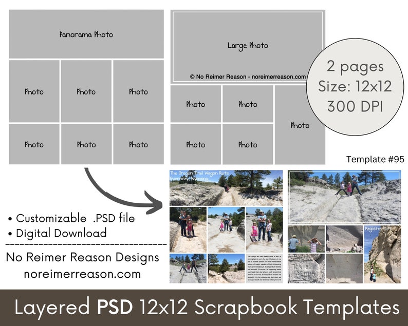 12x12 Digital Scrapbook Template, Scrapbooking Page Layout, Photo ...