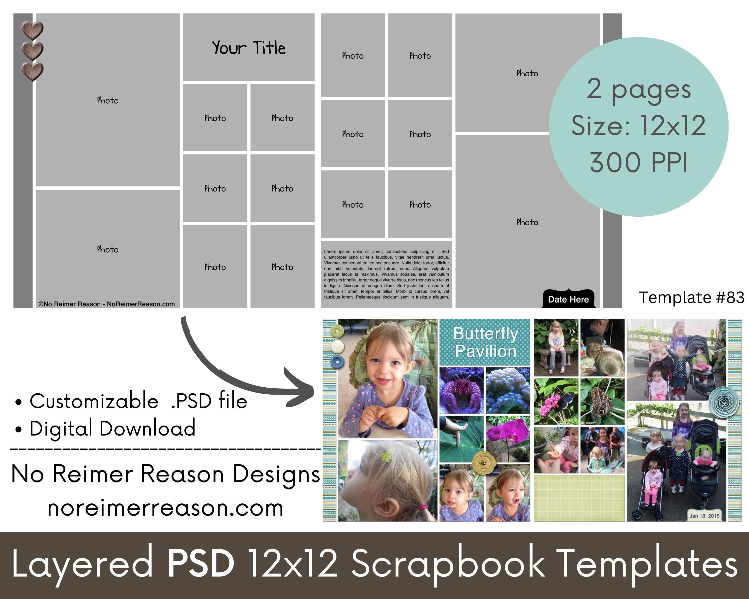 12x12 Digital Scrapbooking Page Template, Scrapbook Layout Photoshop ...